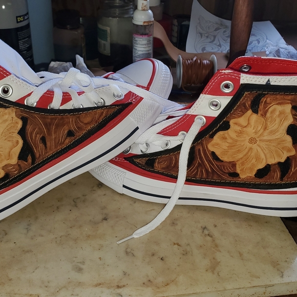 Shoes | Hand Tooled Custom Leather Embellished Converse | Poshmark